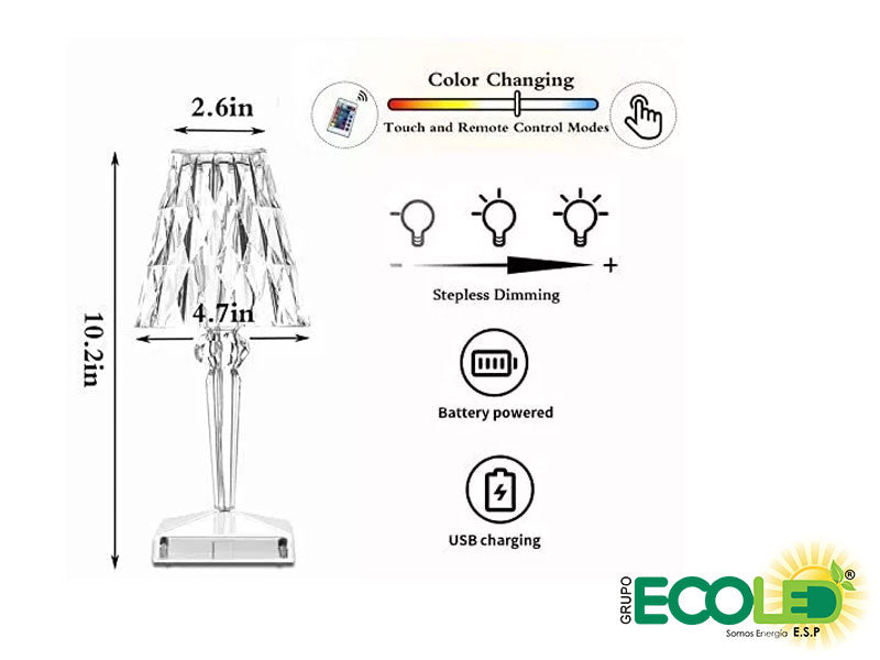 Lampara De Mesa De Cristal Control Táctil – Ecoled Colombia